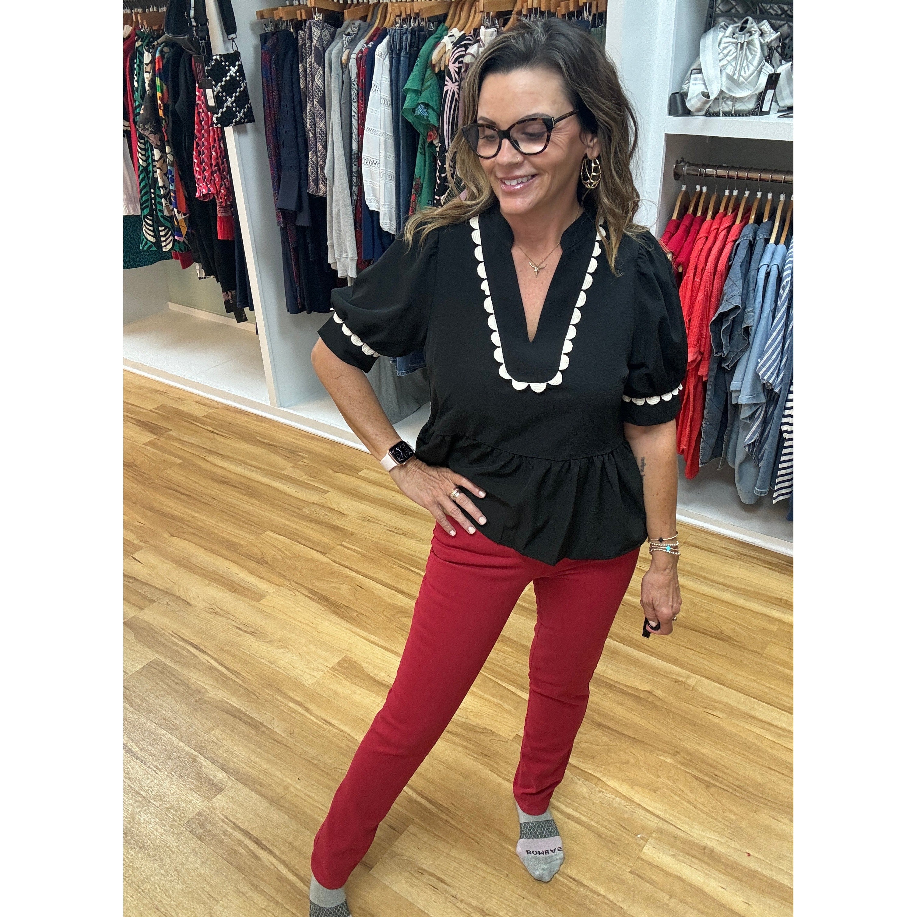 Tru Luxe Pull On Skinny Jean - Ruby Red – Sandy Toes Boutique